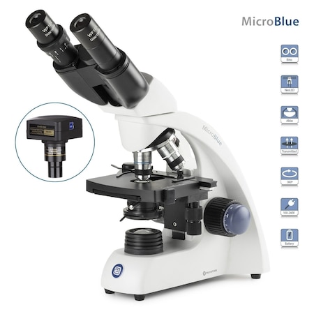 Euromex MicroBlue 40X-1000X Binocular Entry-Level Portable Compound Microscope w/14MP USB 3 ...